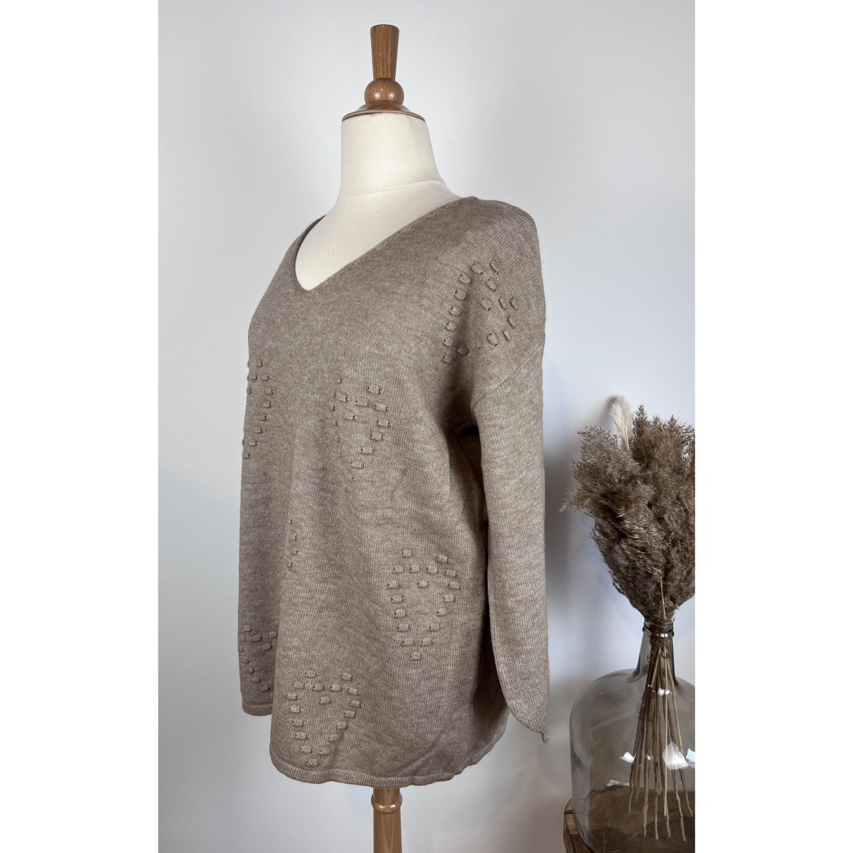 Pull Cœurs en relief Piment Rouge Grande Taille |PASSION BOHEME