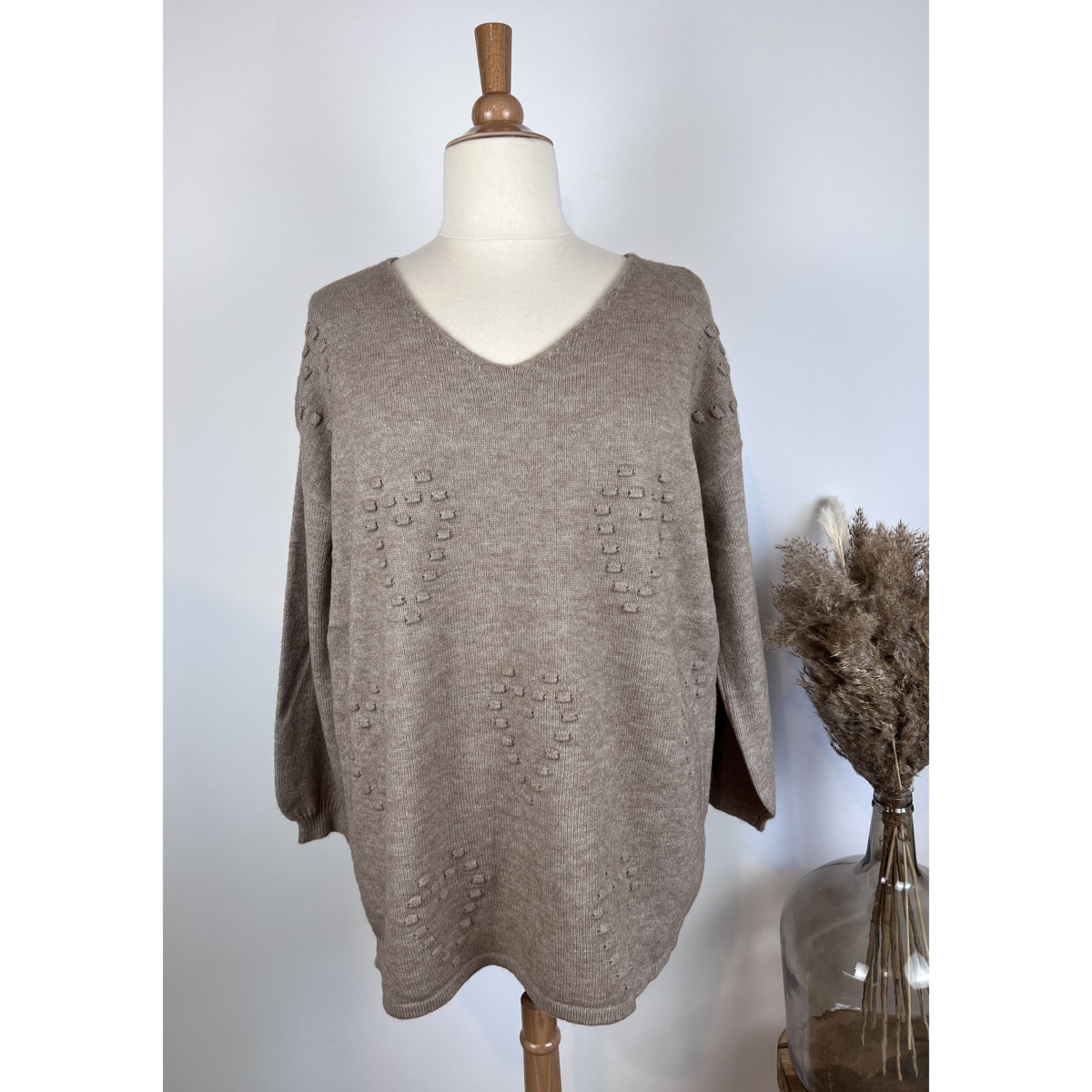 Pull Cœurs en relief Piment Rouge Grande Taille |PASSION BOHEME