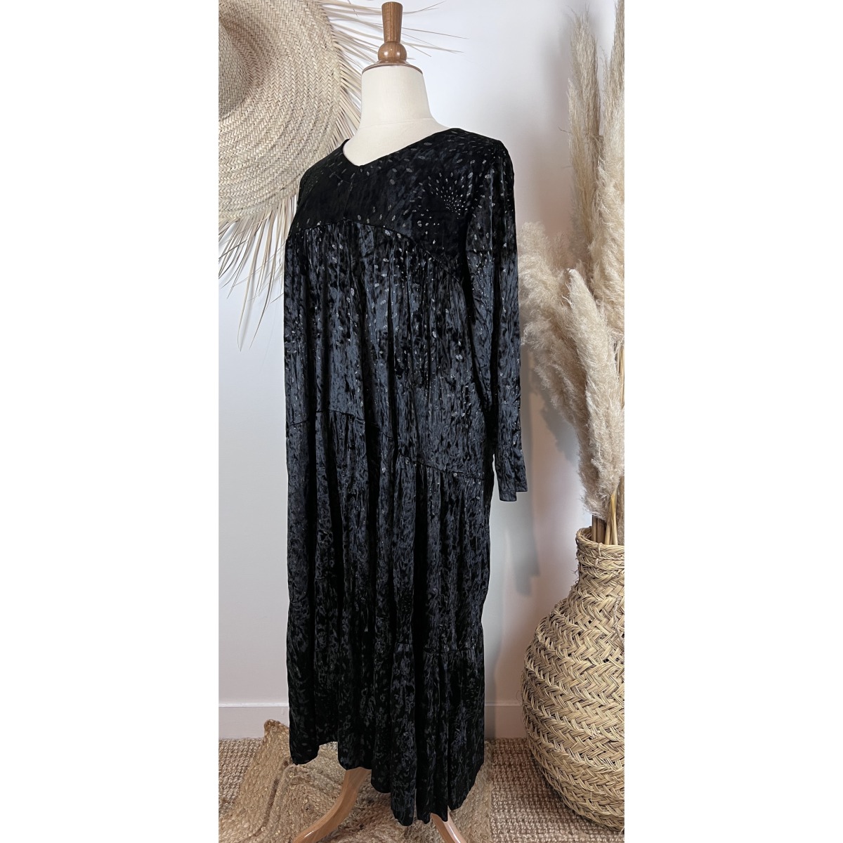 Robe Longue En Velours Noir Et Argent Grande Taille |PASSION BOHEME