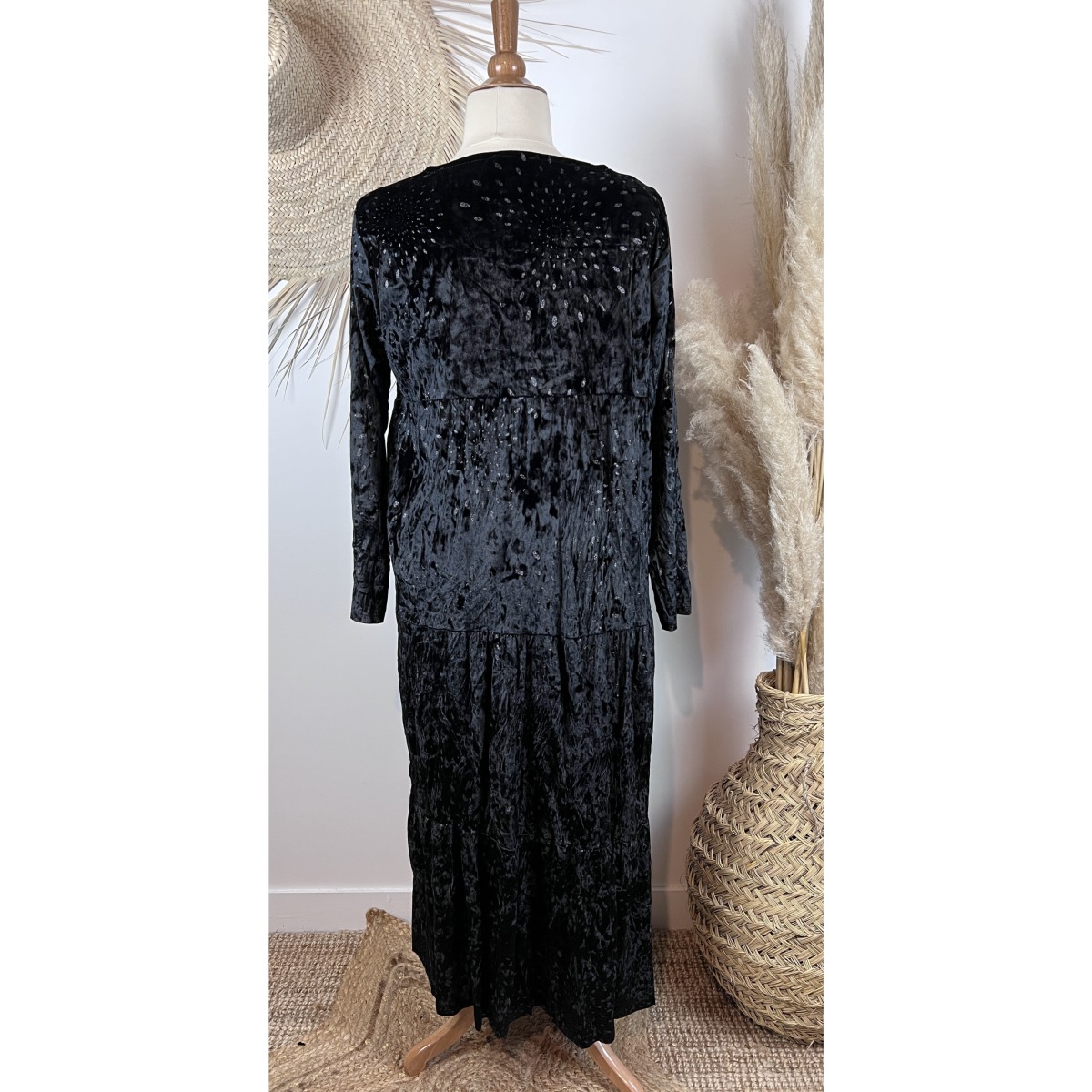 Robe Longue En Velours Noir Et Argent Grande Taille |PASSION BOHEME