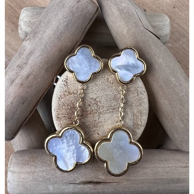 Boucles D'Oreilles Pendantes Trèfle Acier - PASSION BOHEME