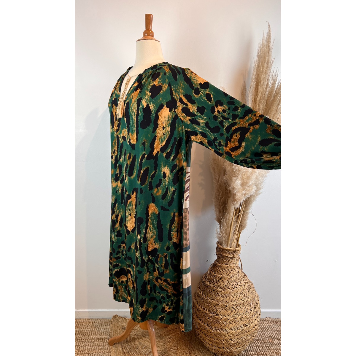 Robe Bohème Verte Imprimé Léopard Tête De Buffle Grande Taille