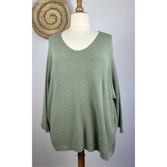 Pull léger mailles fines lurex argenté - vert