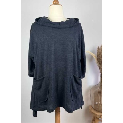 Pull laine à capuche - gris