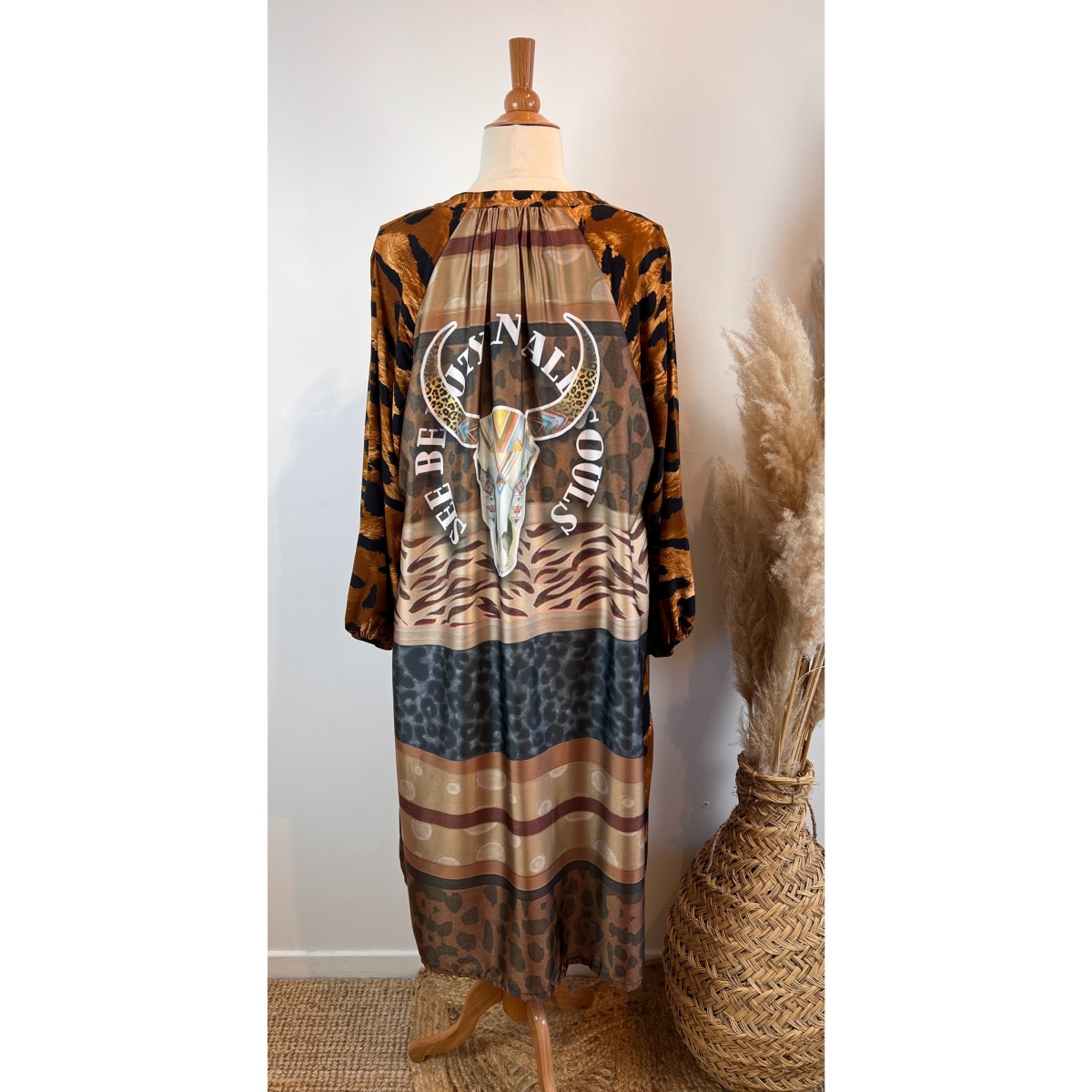 Robe Bohème Léopard Camel Imprimé Tête De Buffle Grande Taille