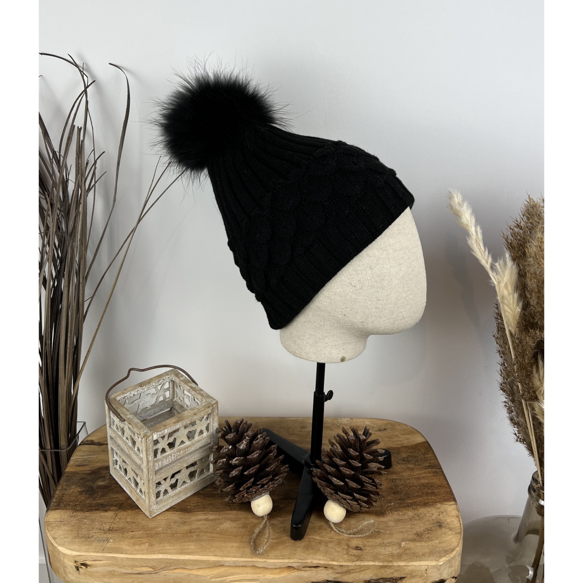 Bonnet A Cotes Pompon En Marmotte |PASSION BOHEME