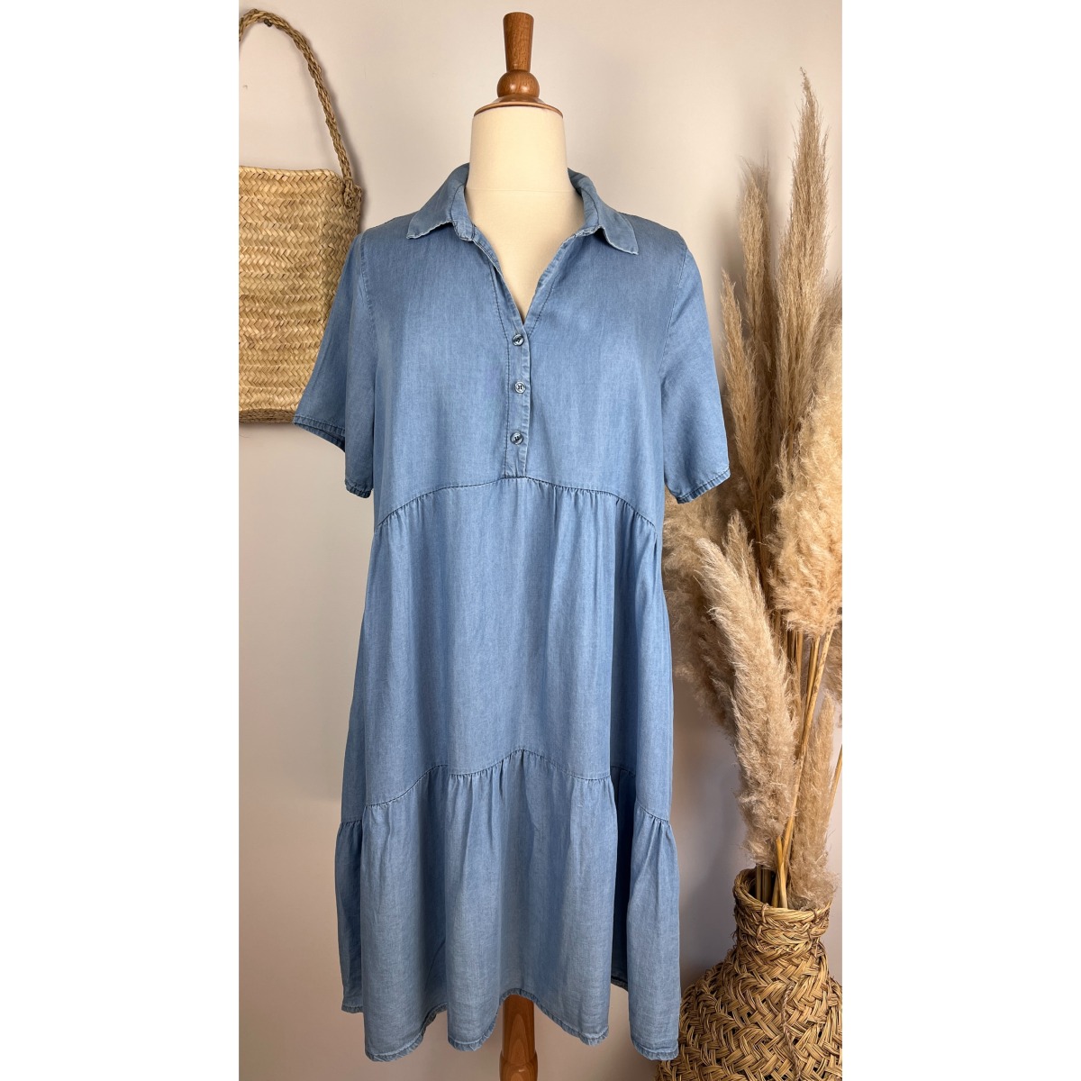 Robe Bohème En Tencel Bleu Jean Grande Taille Robe Bohème En Tencel Bleu Jean Grande Taille