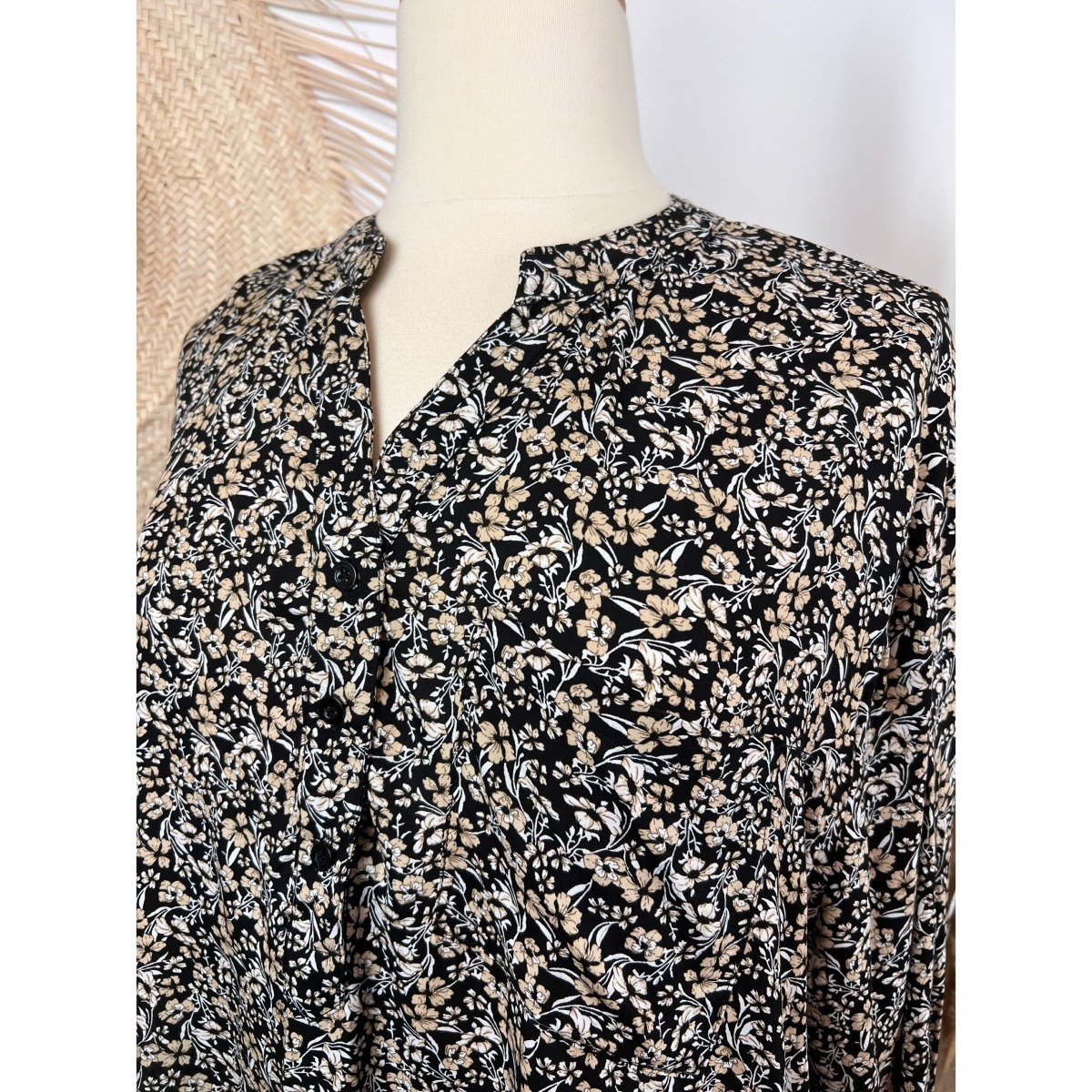 Tunique Liberty Fleurie Noire Bohème Grande taille - PASSION BOHEME