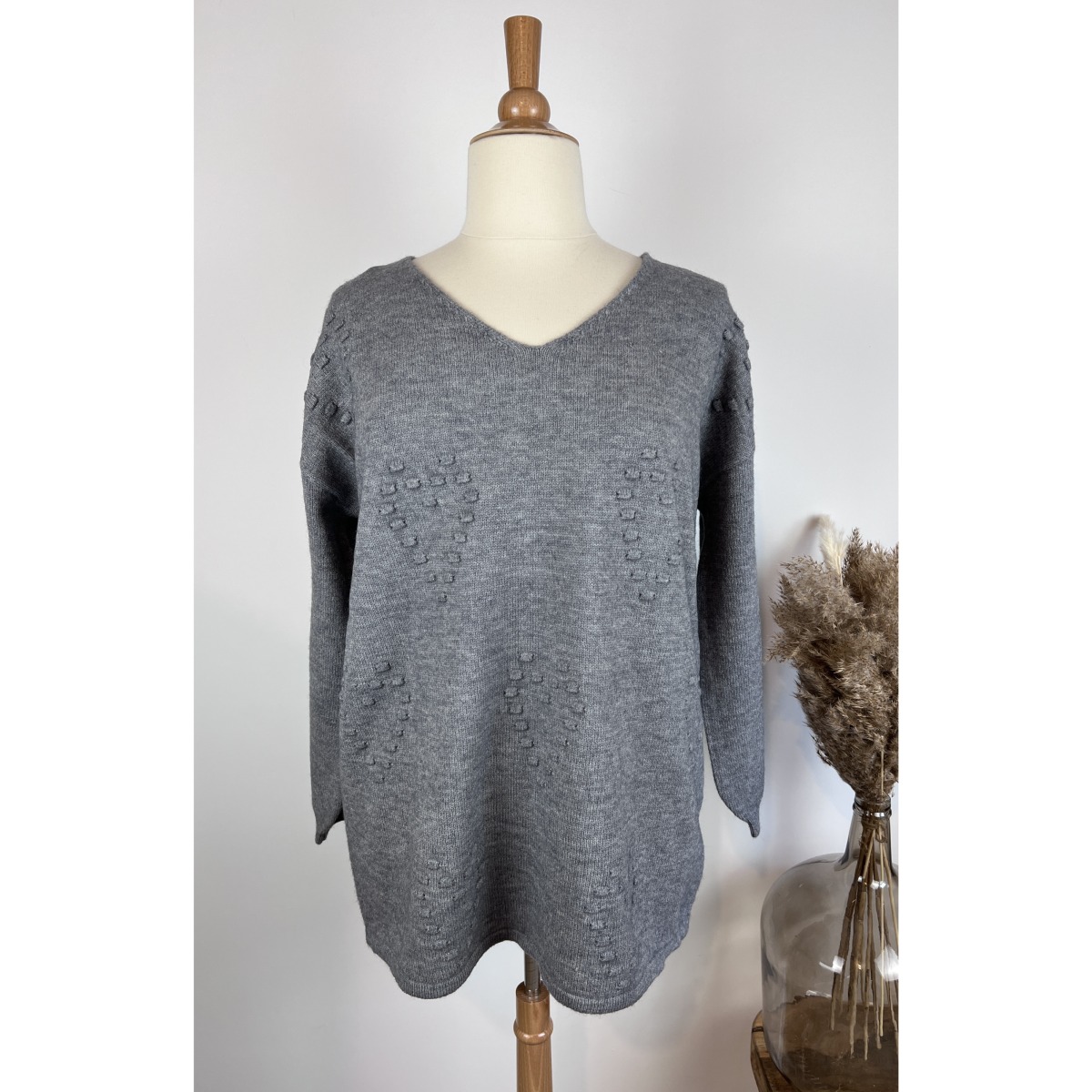 Pull Cœurs en relief Piment Rouge Grande Taille |PASSION BOHEME