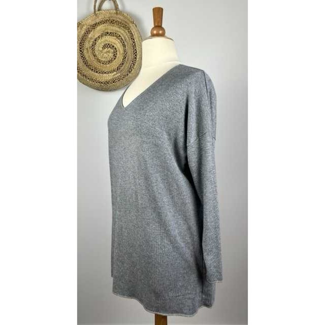 Pull gris mailles fines lurex argenté